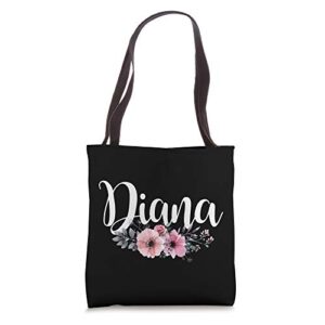 diana name personalized floral pink black women girls gift tote bag