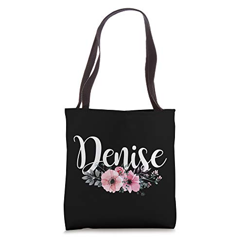 Denise Name Personalized Floral Pink Black Women Girls Gift Tote Bag