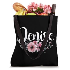 Denise Name Personalized Floral Pink Black Women Girls Gift Tote Bag