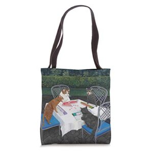 cats playing mahjong tote bag