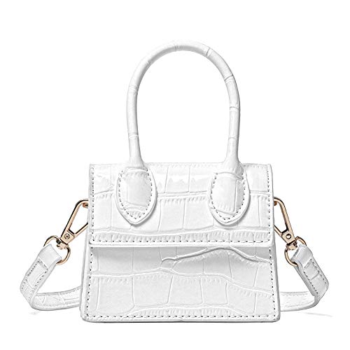 Cute Purse Mini Crossbody Bags for Women Girls Top Handle Clutch Handbag (White Crocodile)