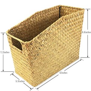 MISNINE Multifunction Basket Magzine Book Holder Basket,Handwoven Seagrass Rustic Home Décor (Small)