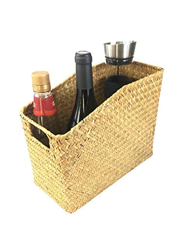 MISNINE Multifunction Basket Magzine Book Holder Basket,Handwoven Seagrass Rustic Home Décor (Small)