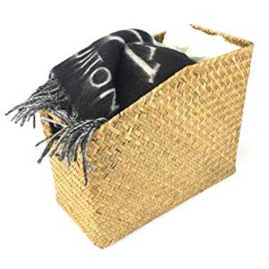 MISNINE Multifunction Basket Magzine Book Holder Basket,Handwoven Seagrass Rustic Home Décor (Small)