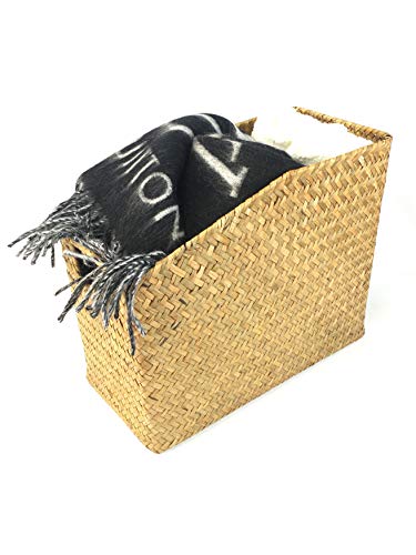 MISNINE Multifunction Basket Magzine Book Holder Basket,Handwoven Seagrass Rustic Home Décor (Small)