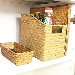 MISNINE Multifunction Basket Magzine Book Holder Basket,Handwoven Seagrass Rustic Home Décor (Small)