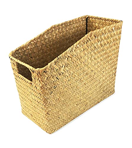 MISNINE Multifunction Basket Magzine Book Holder Basket,Handwoven Seagrass Rustic Home Décor (Small)