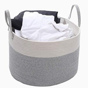 XXL Extra Large Cotton Rope Basket, 20" x 13" Throw Blanket Storage Basket with Handles, Decorative Blanket Basket for Living Room, Pillows, Toys or Laundry