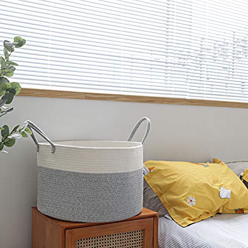 XXL Extra Large Cotton Rope Basket, 20" x 13" Throw Blanket Storage Basket with Handles, Decorative Blanket Basket for Living Room, Pillows, Toys or Laundry