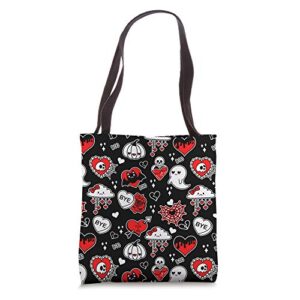 gothic valentine’s day doodles pastel goth anti-valentines tote bag