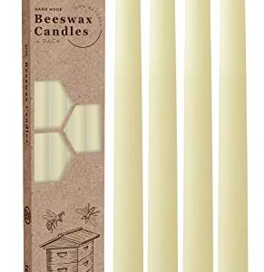 Hyoola 16" Beeswax Taper Candles - 16 Hour Burn Time - White Beeswax Candles - 4 Pack