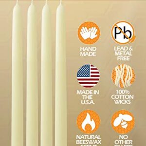 Hyoola 16" Beeswax Taper Candles - 16 Hour Burn Time - White Beeswax Candles - 4 Pack