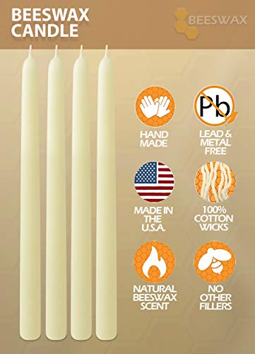 Hyoola 16" Beeswax Taper Candles - 16 Hour Burn Time - White Beeswax Candles - 4 Pack