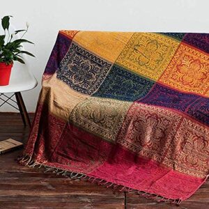 Boho Throw Blanket, Chenille Jacquard Tassels Throw Blankets for Bed Couch Soft Chair， Bohemian Fringe Tassels (Red, S:60x75