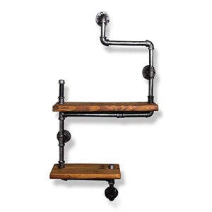 fotee industrial pipe shelf bracket, 2 tiers retro wall mounted floating shelf, wood look diy storage shelving bookshelf, farmhouse bathroom shelving for room/kitchen/office,black