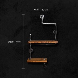 FOTEE Industrial Pipe Shelf Bracket, 2 Tiers Retro Wall Mounted Floating Shelf, Wood Look DIY Storage Shelving Bookshelf, Farmhouse Bathroom Shelving for Room/Kitchen/Office,Black