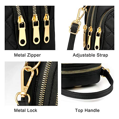 Small Multi Pocket Crossbody Phone Purse Black Women Quilted Crossbody Cell Phone Bag with Strap Shoulder Bag Iphone Handbag Cross Body Bag