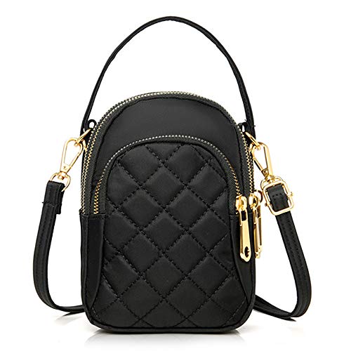 Small Multi Pocket Crossbody Phone Purse Black Women Quilted Crossbody Cell Phone Bag with Strap Shoulder Bag Iphone Handbag Cross Body Bag