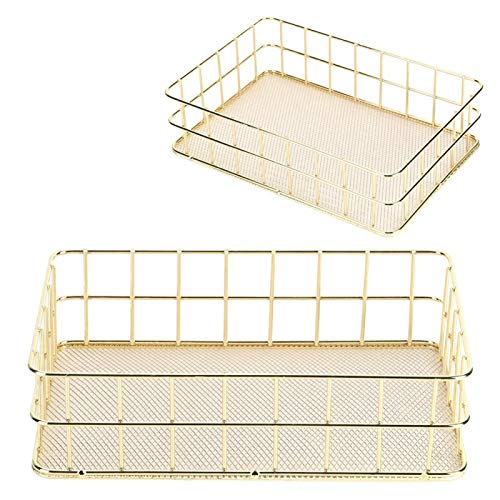 Kuuleyn Wire Mesh Basket, Golden Iron Storage Basket Multifunctional Wire Mesh Desktop Storage Organizer for Home(Large)