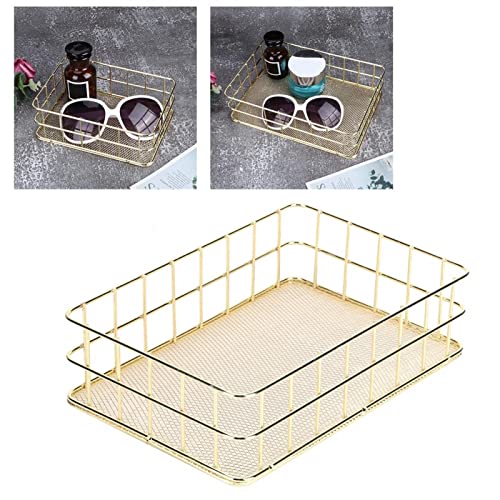 Kuuleyn Wire Mesh Basket, Golden Iron Storage Basket Multifunctional Wire Mesh Desktop Storage Organizer for Home(Large)