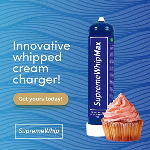 SupremeWhipMax Whipped Cream Chargers - Pure Culinary Gas Whipped Cream Charger Cylinder - 0.95 L (580 gram) Compatible with Standard Cream Whippers