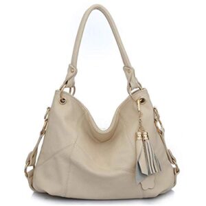 gjgjter women ladies handbag purse shoulder tassel stitching tote bag-off white