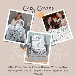 Cozy Covers - Inspirational Blanket for Women, UltraPlush Throw Blanket w Positive Message of Love, Strength & Encouragement, Gifts for Women (White)