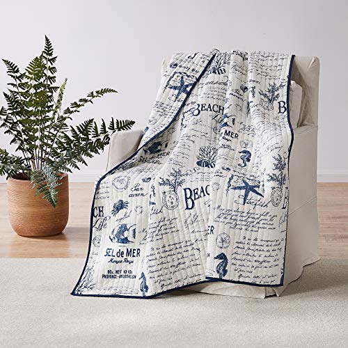 Levtex Home - Beach Life - Quilted Throw - 50x60in. - Nautical - Navy and White - Reversible Pattern - Cotton Fabric