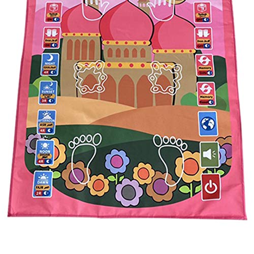 dailymall Smart Intelligent Muslim Prayer Rug, Electronic Islamic Prayer Carpet Mat, Teaching Talking Music Mat with Worship Step Guide for Kids Toddlers - Pink, 110x70cm