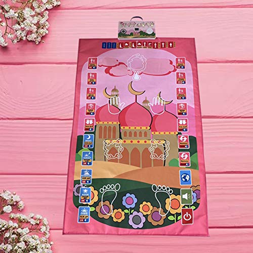 dailymall Smart Intelligent Muslim Prayer Rug, Electronic Islamic Prayer Carpet Mat, Teaching Talking Music Mat with Worship Step Guide for Kids Toddlers - Pink, 110x70cm