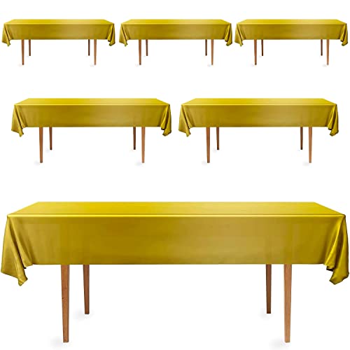 DecorRack 6 Pack Rectangular Tablecloths -BPA- Free Plastic, 54 x 108 inch, Dining Table Cover Cloth, Gold (6 Pack)