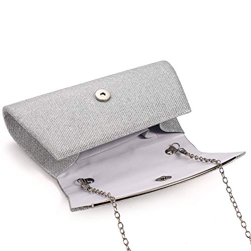 NC ZHANNI Silver Evening Bag Clutch Purses for Women Ladies Sparkling Party Handbag Wedding Bag Prom Clutch With Detachable Chain (Silver)