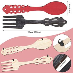 Jetec 2 Pieces Large Fork and Spoon Wall Decor Wooden Spoon Shaped Wall Sign Fork Shaped Hanging Sign Farmhouse Kitchen Wall Decors for Home Kitchen Dining Living Room Decor (Red, Heather Gray)