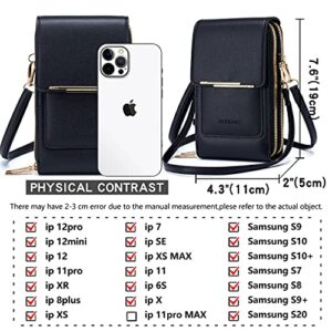 Roulens Small Crossbody Cell Phone Purse for Women, Touch Screen Bag Shoulder Handbag Wallet with Credit Card Slots