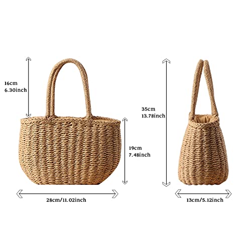 Gets Straw Bags for Women Hand-woven Small Hobo Bag Round Handle Ring Tote (Camel)