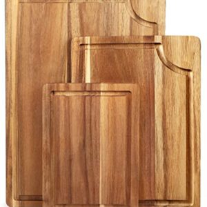 Acacia Wood Cutting Board Set with Juice Groove (3 Pieces) - Meat, Chesse,Vegetable Chopping Board, Organic Wooden Butcher Block for kitchen, Wood Cutting Board Set