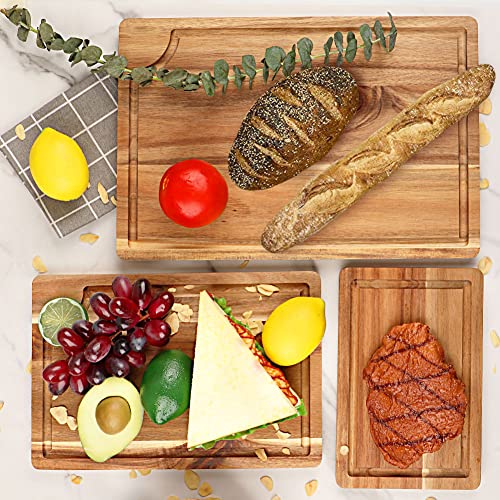 Acacia Wood Cutting Board Set with Juice Groove (3 Pieces) - Meat, Chesse,Vegetable Chopping Board, Organic Wooden Butcher Block for kitchen, Wood Cutting Board Set