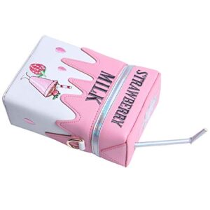 SUKUTU Girls Cute Strawberry Milk Box Stylish Cross Body Purse Women PU Phone Wallet Shoulder Handbag with Straw Decoration