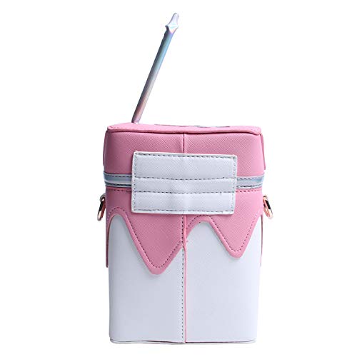 SUKUTU Girls Cute Strawberry Milk Box Stylish Cross Body Purse Women PU Phone Wallet Shoulder Handbag with Straw Decoration