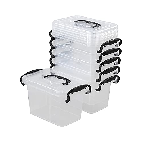 Yesdate Set of 6 Plastic Storage Box, Small Storage Latch Bin/Container with Lids, Clear, 1.5 L, f