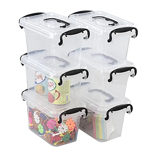 Yesdate Set of 6 Plastic Storage Box, Small Storage Latch Bin/Container with Lids, Clear, 1.5 L, f