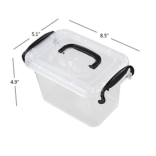 Yesdate Set of 6 Plastic Storage Box, Small Storage Latch Bin/Container with Lids, Clear, 1.5 L, f