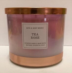 bath and body works, white barn 3-wick candle w/essential oils – 14.5 oz – 2021 fresh spring scents! (tea rose)