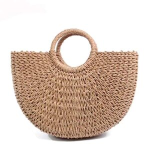 straw bag womens handbag handwoven large straw beach tote bag hobo summer beach bag straw purse (handbag-khaki)