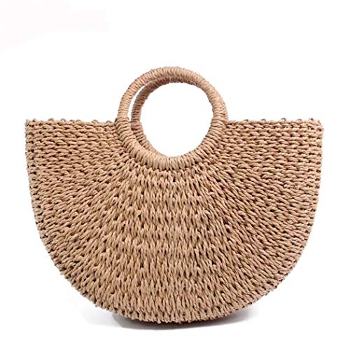 Straw Bag Womens Handbag Handwoven Large Straw Beach Tote Bag Hobo Summer Beach bag Straw Purse (Handbag-Khaki)