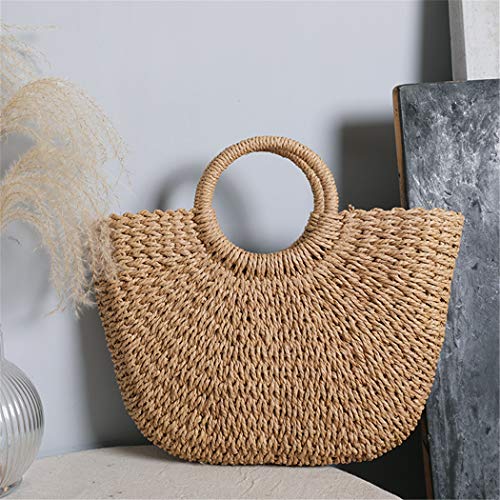 Straw Bag Womens Handbag Handwoven Large Straw Beach Tote Bag Hobo Summer Beach bag Straw Purse (Handbag-Khaki)