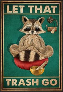 yoga poster raccoon art raccoon lover gift, funny yoga pattern, bathroom decoration, animal poster aluminum metal sign tin label/painting metal plate