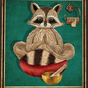 Yoga Poster Raccoon Art Raccoon Lover Gift, Funny Yoga Pattern, Bathroom Decoration, Animal Poster Aluminum Metal Sign Tin Label/painting Metal Plate