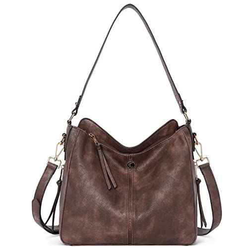 CLUCI Purses and Handbags for Women Leather Hobo Tote Fashion Ladies Crossbody Large Bucket Shoulder Bag Vintage Two Toned Coffee