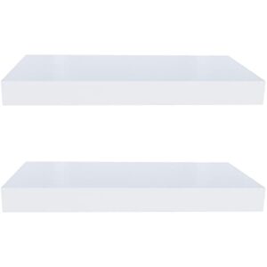 Ballucci Floating Shelves Set Extra Wide, 2-Pack 16" L Wood Wall Mounted Ledges with Invisible Brackets for Living Room, Bedroom, Bathroom, Kitchen, Nursery, 8" Deep - White